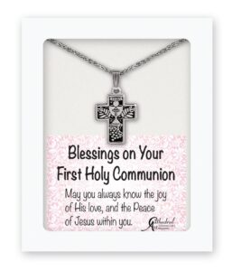 cathedral art pl00003 (abbey & ca gift) first communion cross on 13" silver plated chain, multi