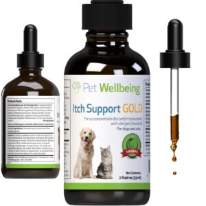 pet wellbeing itch support gold for dogs - vet-formulated - itchy skin & paws, hot spots, skin allergies - natural herbal supplement 2 oz (59 ml)