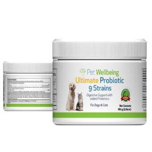 pet wellbeing - ultimate probiotic 9 strains for cats and dogs - natural support for digestion and urinary tract health 160 grams.