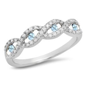 dazzlingrock collection round aquamarine & white diamond stackable wedding band swirl ring in 10k white gold, size 6.5