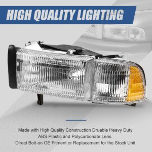 Auto Dynasty 4Pcs Factory Style Headlights Assembly with Corner Lamp Compatible with Dodge Ram 1500 2500 3500 (Non-Sport Models) 94-02, Driver and Passenger Side, Chrome Housing Clear Lens