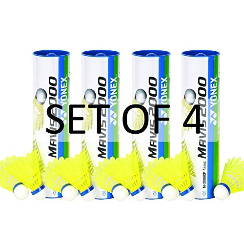 YONEX Mavis 2000 Nylon Yellow Badminton Shuttlecock (4 Tubes pkg)