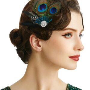 BABEYOND Peacock Feather Hair Clip Peacock Fascinator with Rhinestones Roaring 20s Peacock Flapper Fascinator 1920s Peacock Hair Accessories (Style 1)