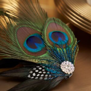 BABEYOND Peacock Feather Hair Clip Peacock Fascinator with Rhinestones Roaring 20s Peacock Flapper Fascinator 1920s Peacock Hair Accessories (Style 1)