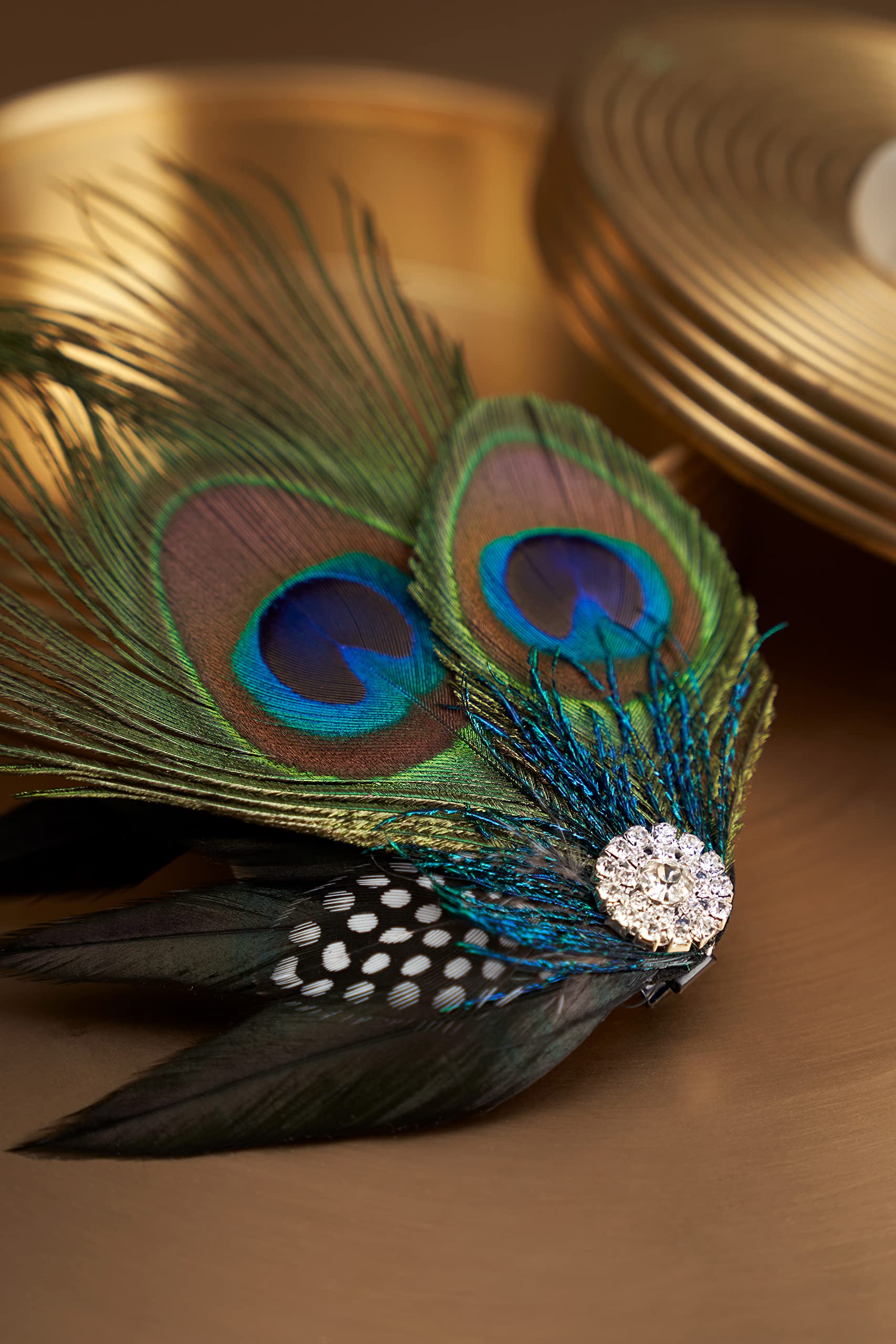 BABEYOND Peacock Feather Hair Clip Peacock Fascinator with Rhinestones Roaring 20s Peacock Flapper Fascinator 1920s Peacock Hair Accessories (Style 1)