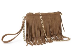 hoxis fringe cross body bag womens small shoulder bag top zip wristlet brown