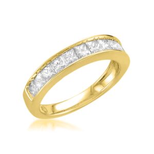 Beyond Brilliance 1.00 Carat Diamond, 14K Yellow Gold Channel Set Princess Cut Diamond 11 Stone Ring Bridal Wedding Band (J-K, SI1-SI2) Fine Jewelry for Women | Gift Box Included Size-10