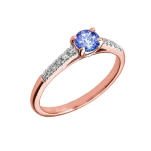 dainty 10k rose gold diamond and tanzanite engagement proposal ring (size 5)