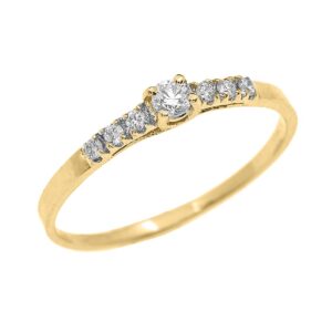 dainty 14k yellow gold diamond solitaire engagement proposal promise ring (size 8)