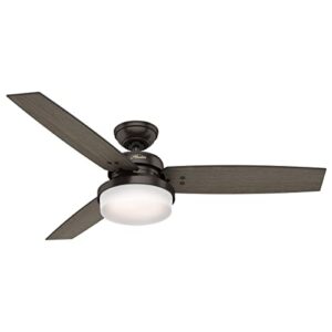 hunter fan company sentinel 52-inch indoor premier bronze modern ceiling fan with bright led light kit, remote control, and reversible whisperwind motor included