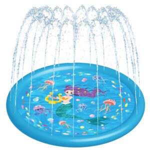 hitop kids sprinklers for outside, splash pad for toddlers & baby pool 3-in-1 60" water toys gifts for 1 2 3 4 5 year old boys girls splash play mat