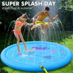 Hitop Kids Sprinklers for Outside, Splash Pad for Toddlers & Baby Pool 3-in-1 60" Water Toys Gifts for 1 2 3 4 5 Year Old Boys Girls Splash Play Mat