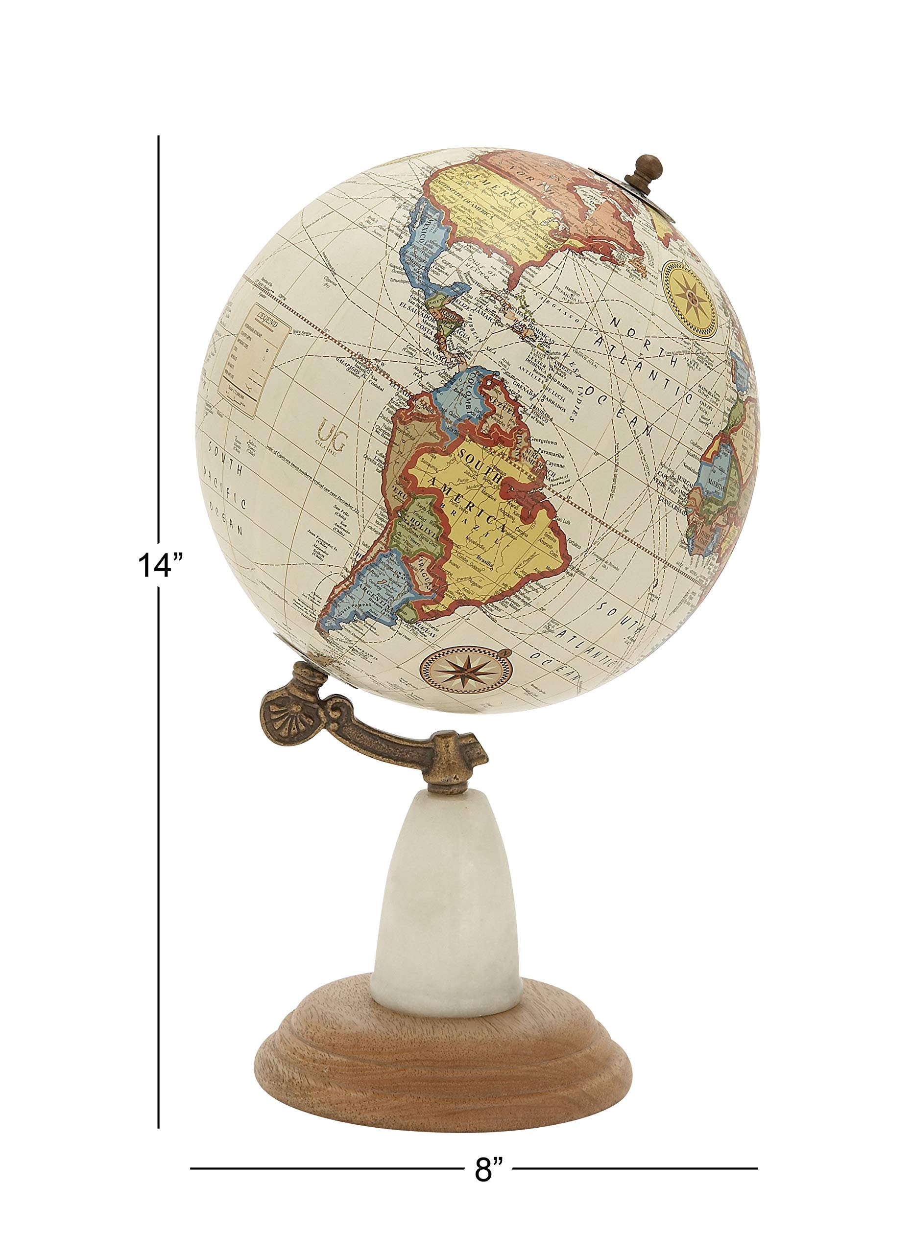 Deco 79 Mango Wood Globe, 8" x 8" x 14", White