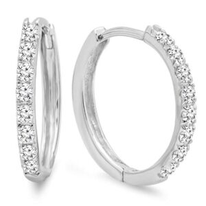 dazzlingrock collection 0.20 carat (ctw) round white diamond ladies huggie hoop earrings 1/5 ct, 10k white gold