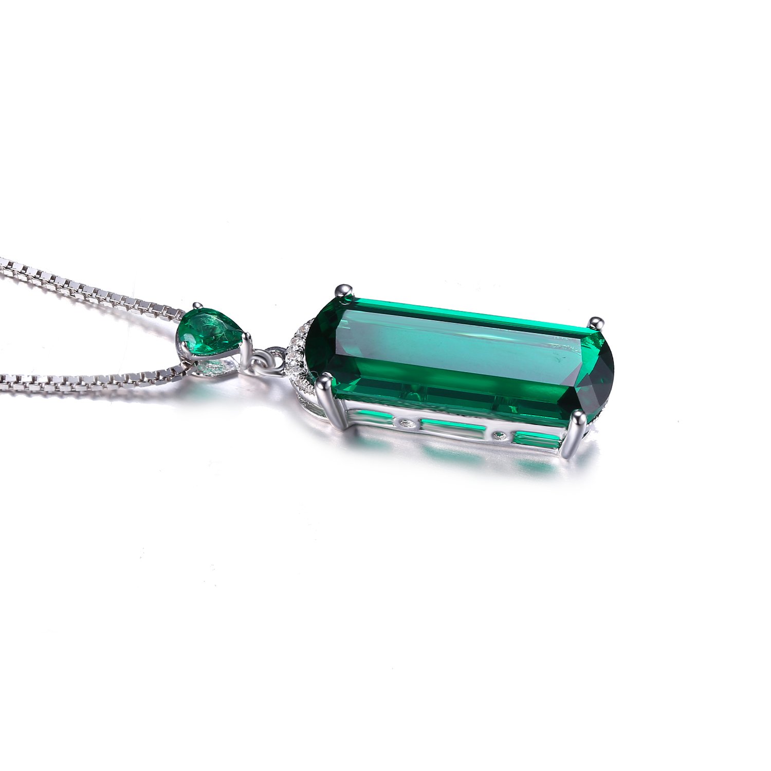 JewelryPalace 4.4ct Fancy Cut Simulated Green Nano Emerald Pendant Necklace for Women, 925 Sterling Silver White Gold Plated Necklace, Anniversary Gemstone Necklace for Women 18 Inches Chain