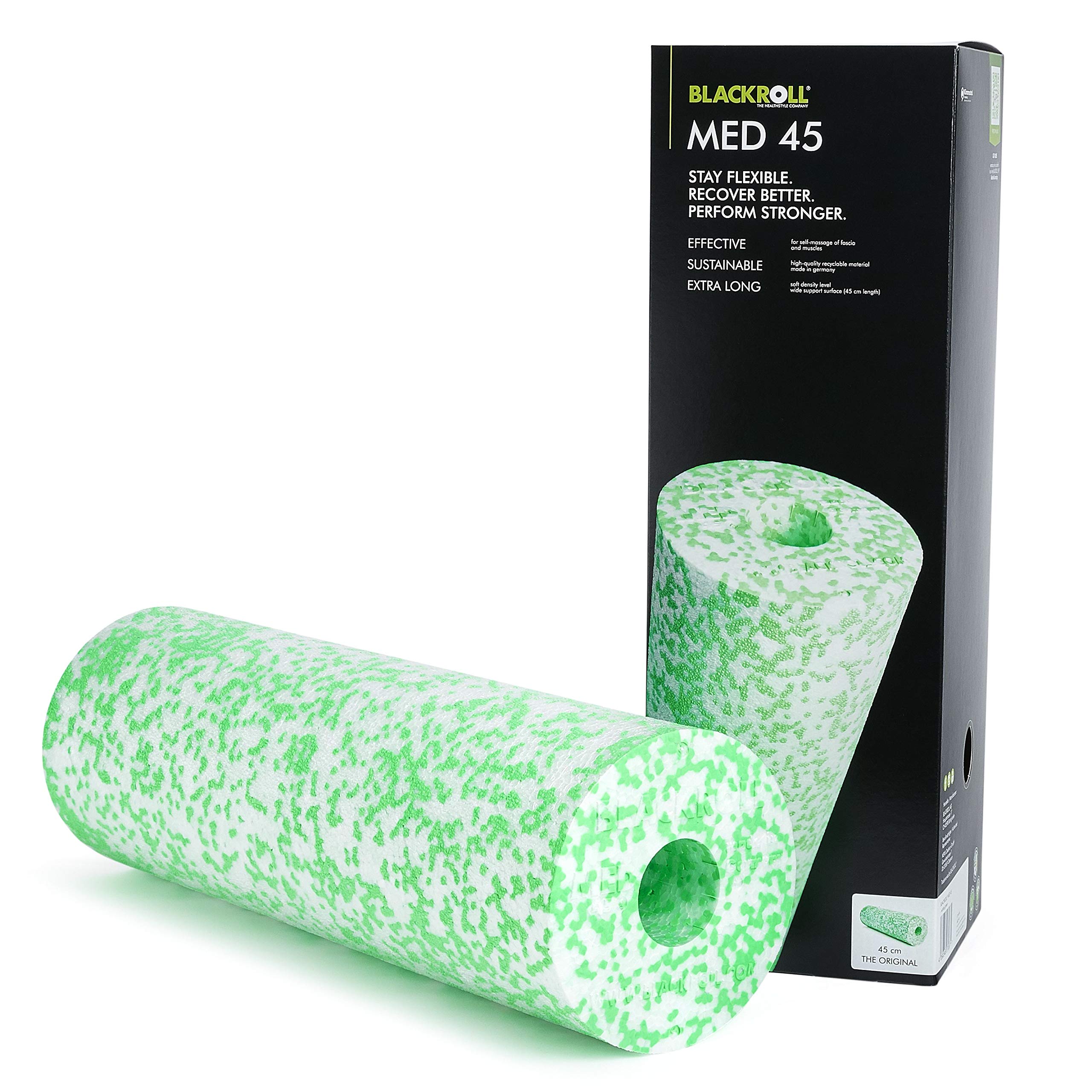 BLACKROLL - MED 45 Foam Roller, Ideal for Myofascial Trigger Point Release and Back Massage, for Yoga, Exercise, Pilates, and Home Gym Workouts and Muscle Recovery, Long 45cm (18”x6”), White/Green