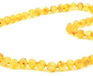 Raw Amber Necklace for Adults - Lemon Color - 17.7 Inches - Baltic Amber Land - Hand-made From Unpolished / Certified Baltic Amber Beads - Knotted - Screw Clasp (Lemon)