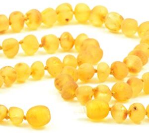 Raw Amber Necklace for Adults - Lemon Color - 17.7 Inches - Baltic Amber Land - Hand-made From Unpolished / Certified Baltic Amber Beads - Knotted - Screw Clasp (Lemon)