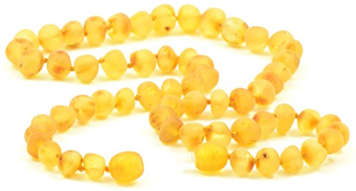 Raw Amber Necklace for Adults - Lemon Color - 17.7 Inches - Baltic Amber Land - Hand-made From Unpolished / Certified Baltic Amber Beads - Knotted - Screw Clasp (Lemon)