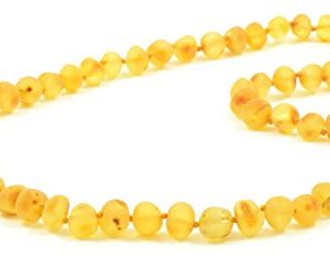 Raw Amber Necklace for Adults - Lemon Color - 17.7 Inches - Baltic Amber Land - Hand-made From Unpolished / Certified Baltic Amber Beads - Knotted - Screw Clasp (Lemon)