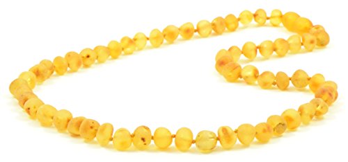 Raw Amber Necklace for Adults - Lemon Color - 17.7 Inches - Baltic Amber Land - Hand-made From Unpolished / Certified Baltic Amber Beads - Knotted - Screw Clasp (Lemon)