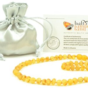 Raw Amber Necklace for Adults - Lemon Color - 17.7 Inches - Baltic Amber Land - Hand-made From Unpolished / Certified Baltic Amber Beads - Knotted - Screw Clasp (Lemon)