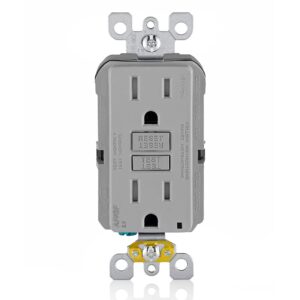 leviton dual-function afci/gfci outlet, 15 amp, self test, tamper-resistant with led indicator light, protection from both electrical shock and electrical fires in one device, agtr1-gy, gray