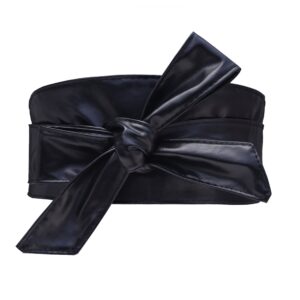 woman wide pu leather belt obi belt self tie cinch belt wrap around bowknot waistband bright color for dress