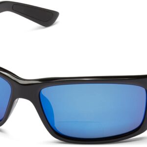 Guideline Eyegear Surface Fishing, Boating, Water Sports Polarized Bifocal Sunglasses with Deep Six Blue Mirror/Deepwater Gray Lens, Shiny Black Frame (+1.50), Large