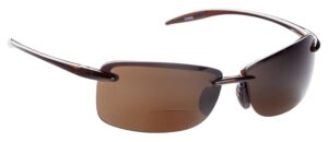 guideline eyegear del mar fishing, boating, water sports polarized bifocal sunglasses with freestone brown lens, shiny rootbeer frame (+2.00), medium/large