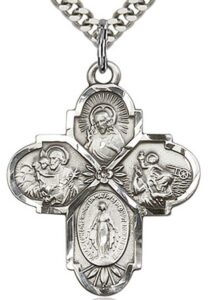 heartland store sterling silver 4 way cross pendant + 24 1.7mm inch sterling silver chain & clasp