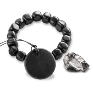 karelian heritage genuine regular shungite tumbled bracelet, round pendant, and elite stone | defender shield protection stone set | spiritual healing crystal chakra balance reiki meditation s012