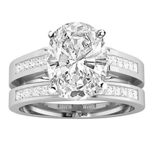 houston diamond district 2.45 carat t.w. 14k white gold channel set princess cut diamond engagement ring w a 2 ct forever classic oval moissanite center