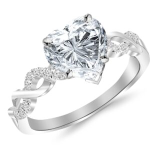 houston diamond district 1.13 carat t.w. twisting infinity gold and split shank pave set engagement ring with a 1 ct forever classic heart moissanite center