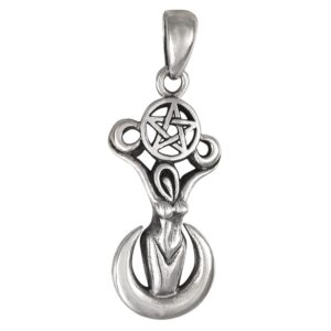 triple moon goddess pendant - sterling silver wiccan lunar pentacle women jewelry