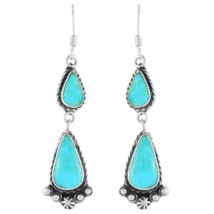 turquoise earrings 925 sterling silver & genuine turquoise (select style) (western dangles)