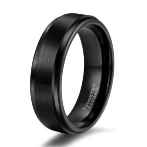 trumium 6mm tungsten rings for men women basic black wedding bands matte beveled polished edge promise rings comfort fit size 9