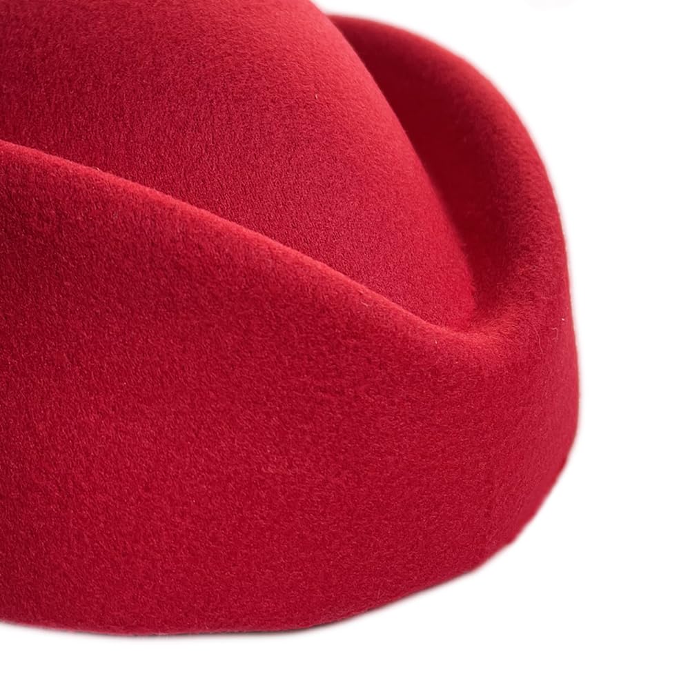 YING LAN Wool Cap Stewardess Pillbox Hat Teardrop Fascinator Base Sweet Red