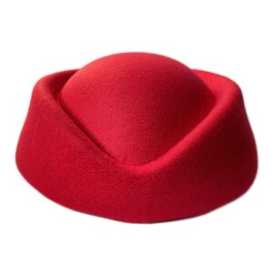 YING LAN Wool Cap Stewardess Pillbox Hat Teardrop Fascinator Base Sweet Red