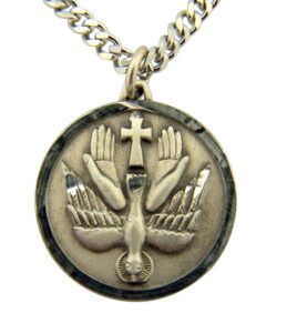 religious gifts pewter holy spirit dove trinity pendant with bright cut accents, 15/16 inch