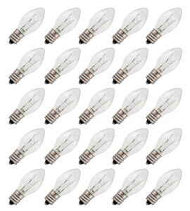 creative hobbies 3228x25-7 watt, c7 night light, 40 lumens, long life, clear, e12 candelabra base, c7 replacement bulbs, incandescent light bulb | 25 pack