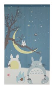 studio ghibli totoro noren curtain tapestry winter sky and crescent moon