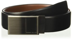 perry ellis men's portfolio patterned plaque reversible belt, 100% leather (sizes 30-44 inches), blk20, 34