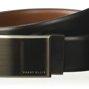 Perry Ellis Men's Portfolio Patterned Plaque Reversible Belt, 100% Leather (Sizes 30-44 Inches), Blk20, 34