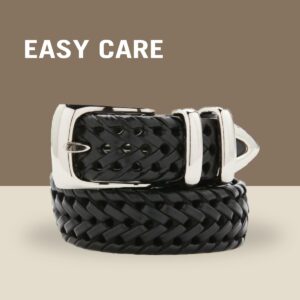 Portfolio Braided Belt With Genuine Leather (Sizes 30-54 Inches), Black, 36