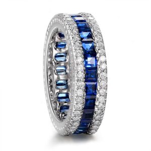 junxin jewelry 28 sapphire +50 white cz 7.3mm white gold wedding ring