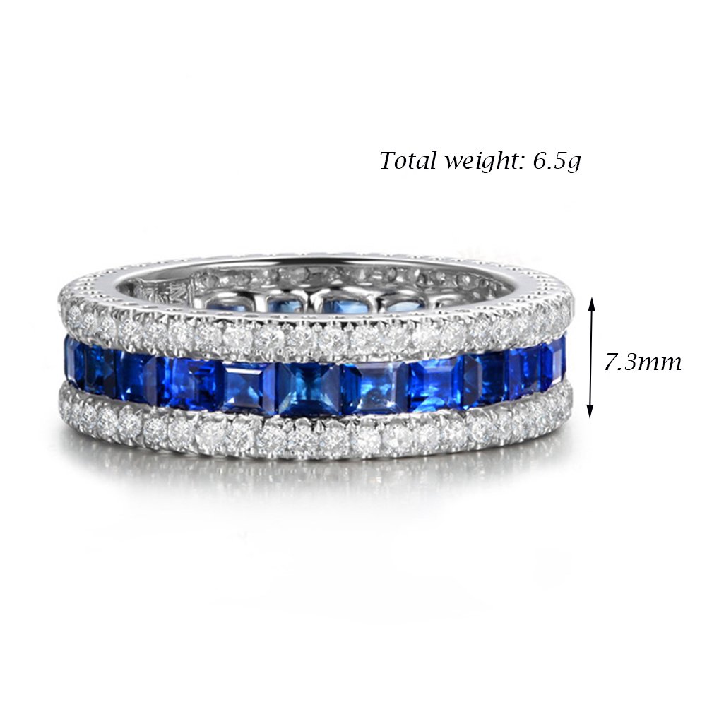 JunXin jewelry 28 sapphire +50 White Cz 7.3MM White Gold Wedding Ring