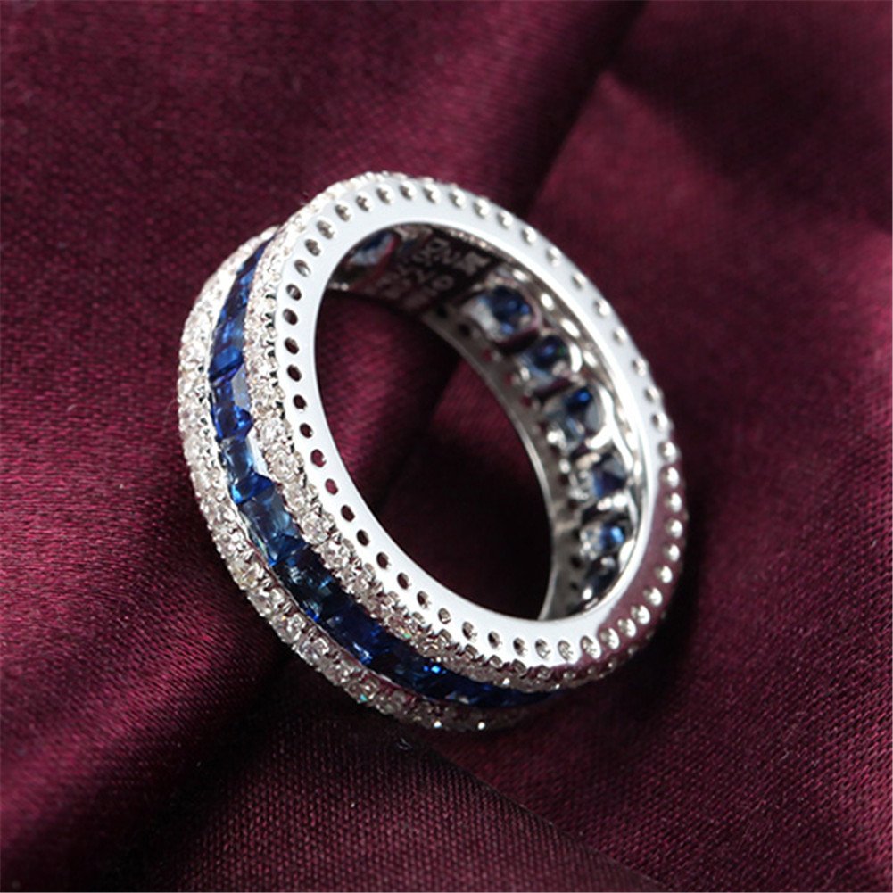 JunXin jewelry 28 sapphire +50 White Cz 7.3MM White Gold Wedding Ring