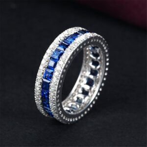 JunXin jewelry 28 sapphire +50 White Cz 7.3MM White Gold Wedding Ring