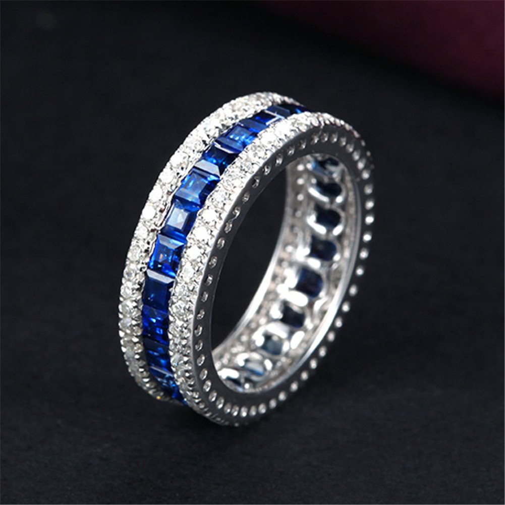 JunXin jewelry 28 sapphire +50 White Cz 7.3MM White Gold Wedding Ring